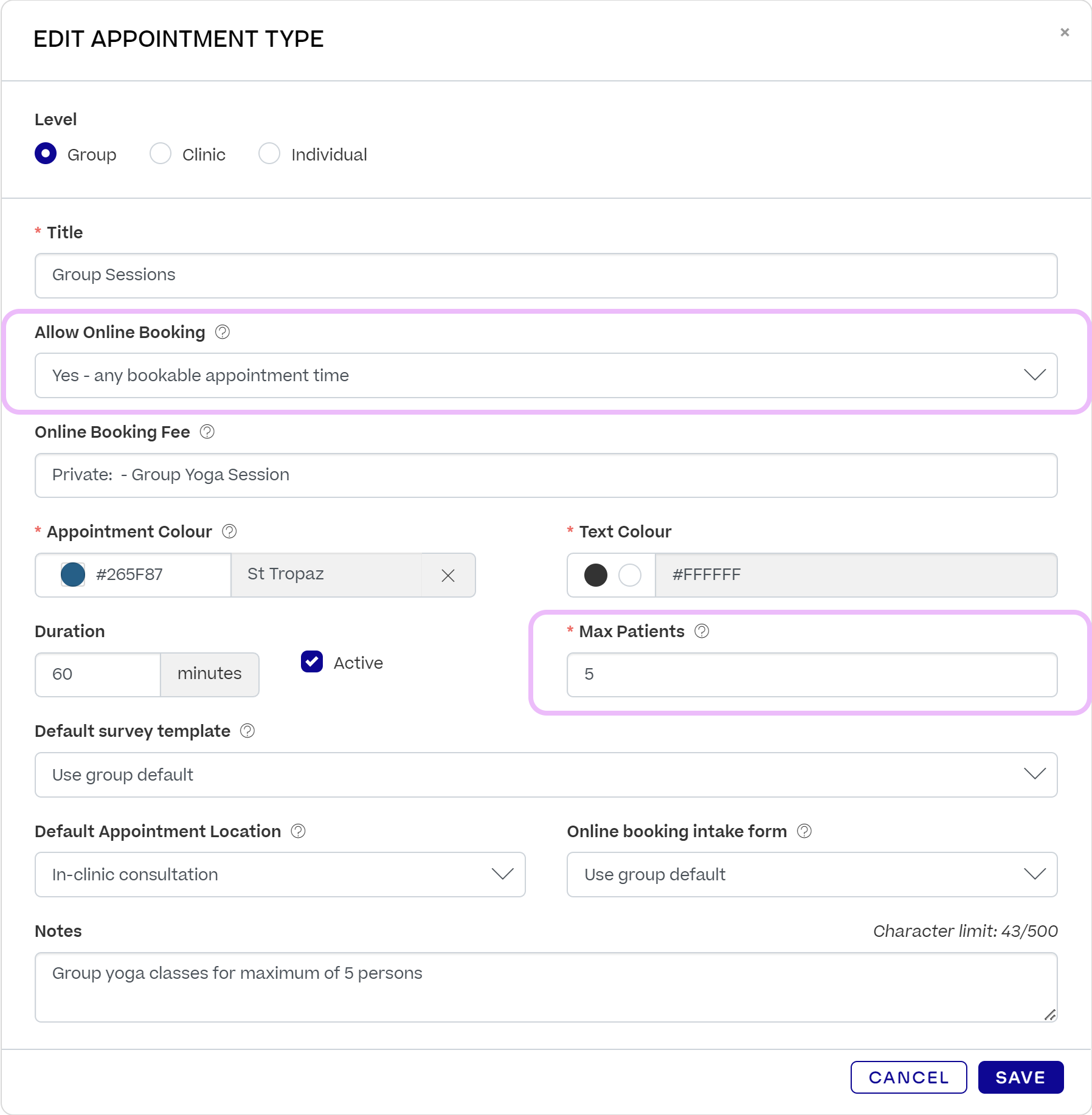 Set up group online bookings – Halaxy Help Guide | United Kingdom