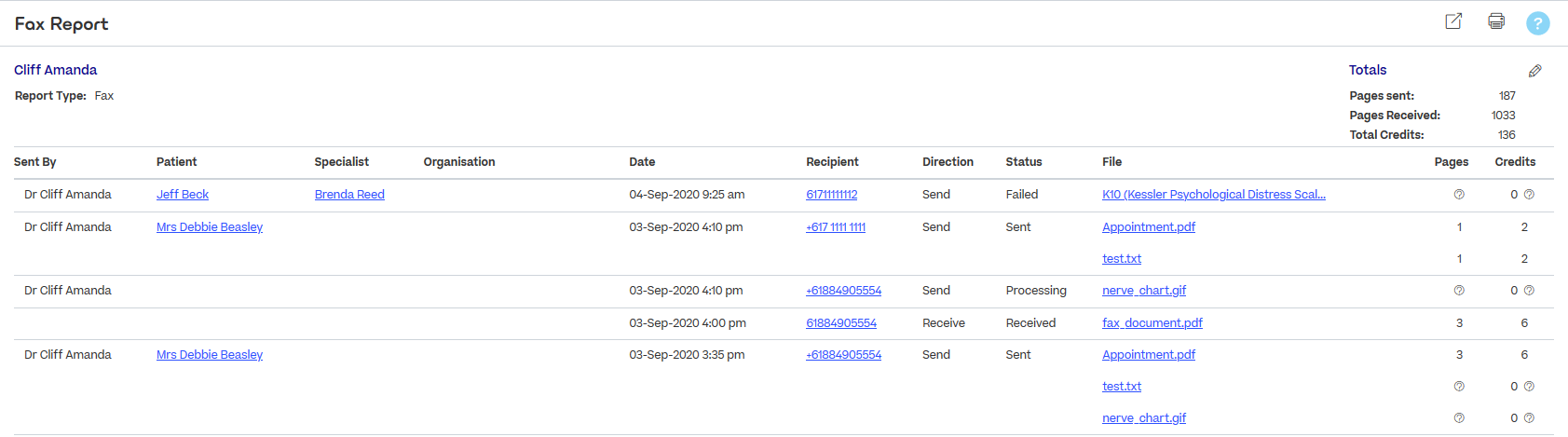 Report on fax usage – Halaxy Help Guide | United Kingdom